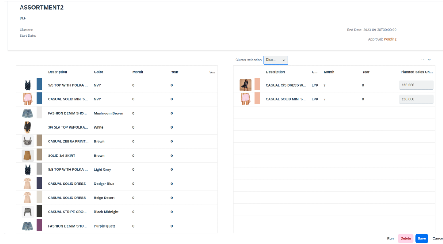 Assortment plan – Look – Cloud Fashion Platform